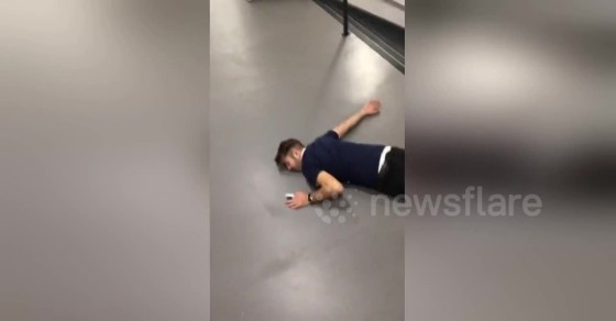Knackered man takes a tumble down the stairs after heavy night out ...