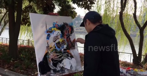 Chinese artist uses cleaver and scraper to create oil painting - Sharedots