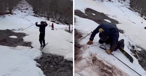 Epic Ski Fail: Guy falls face first into mud puddle - Sharedots