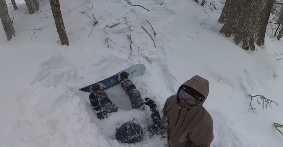 Snowboarder Wipes Out on Tree Well - Sharedots